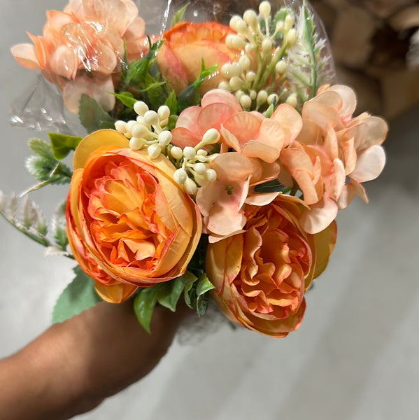 Mini bunch orange Artificial Flower Austin rose – Viva La Rosa